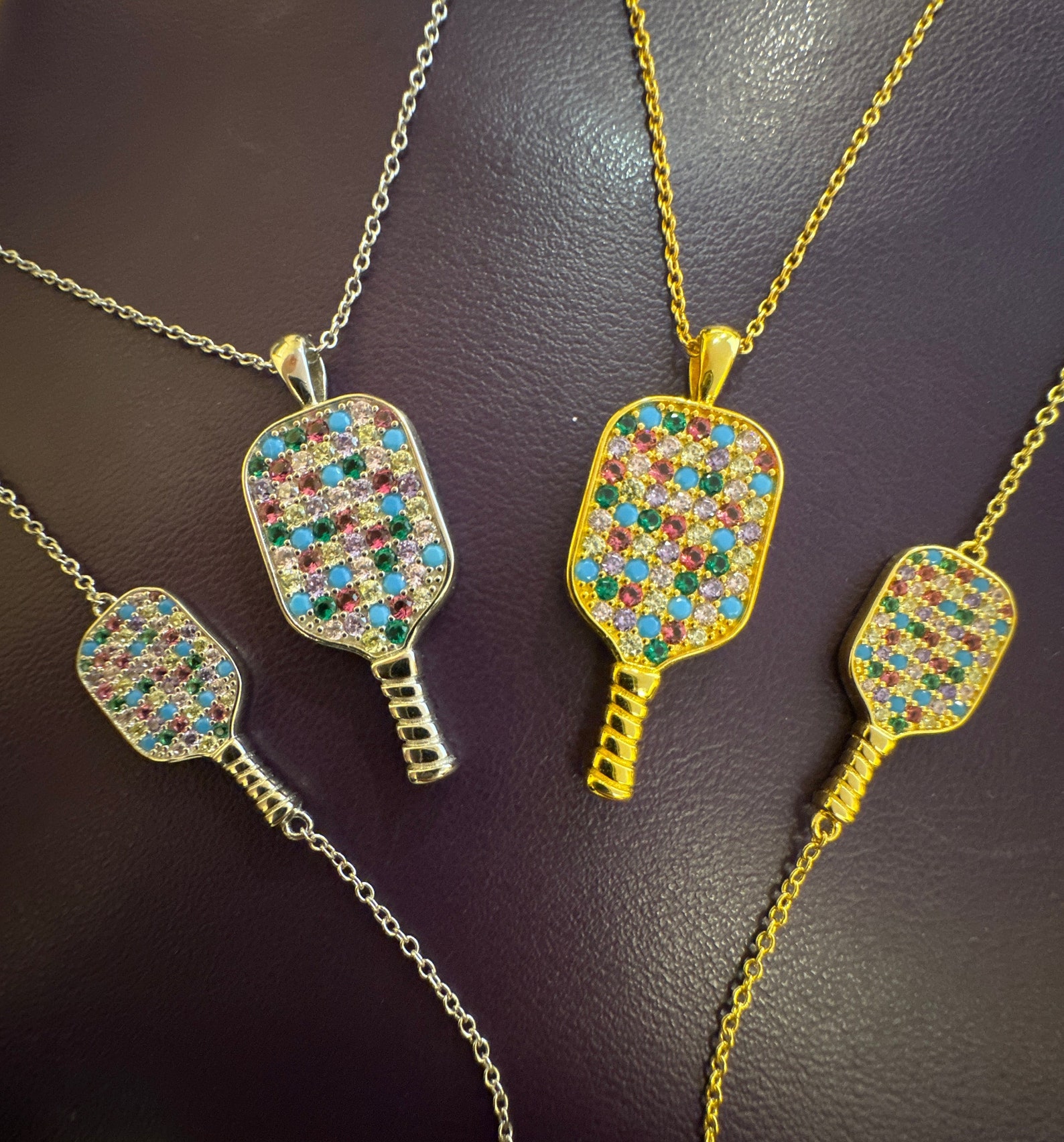 Pickleball Tennis Pave Stone Paddle Racquet Pendant Necklace Bracelet ...