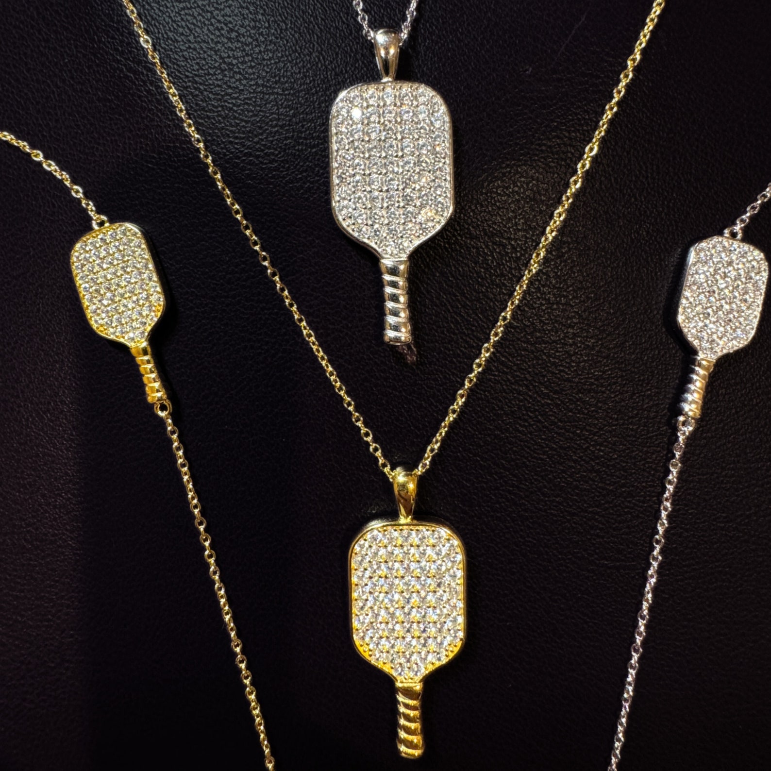 Pickleball Tennis Pave Stone Paddle Racquet Pendant Necklace Bracelet ...