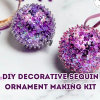 Handmade Christmas Ornament Purple Sequin and Bead on a White Satin ...