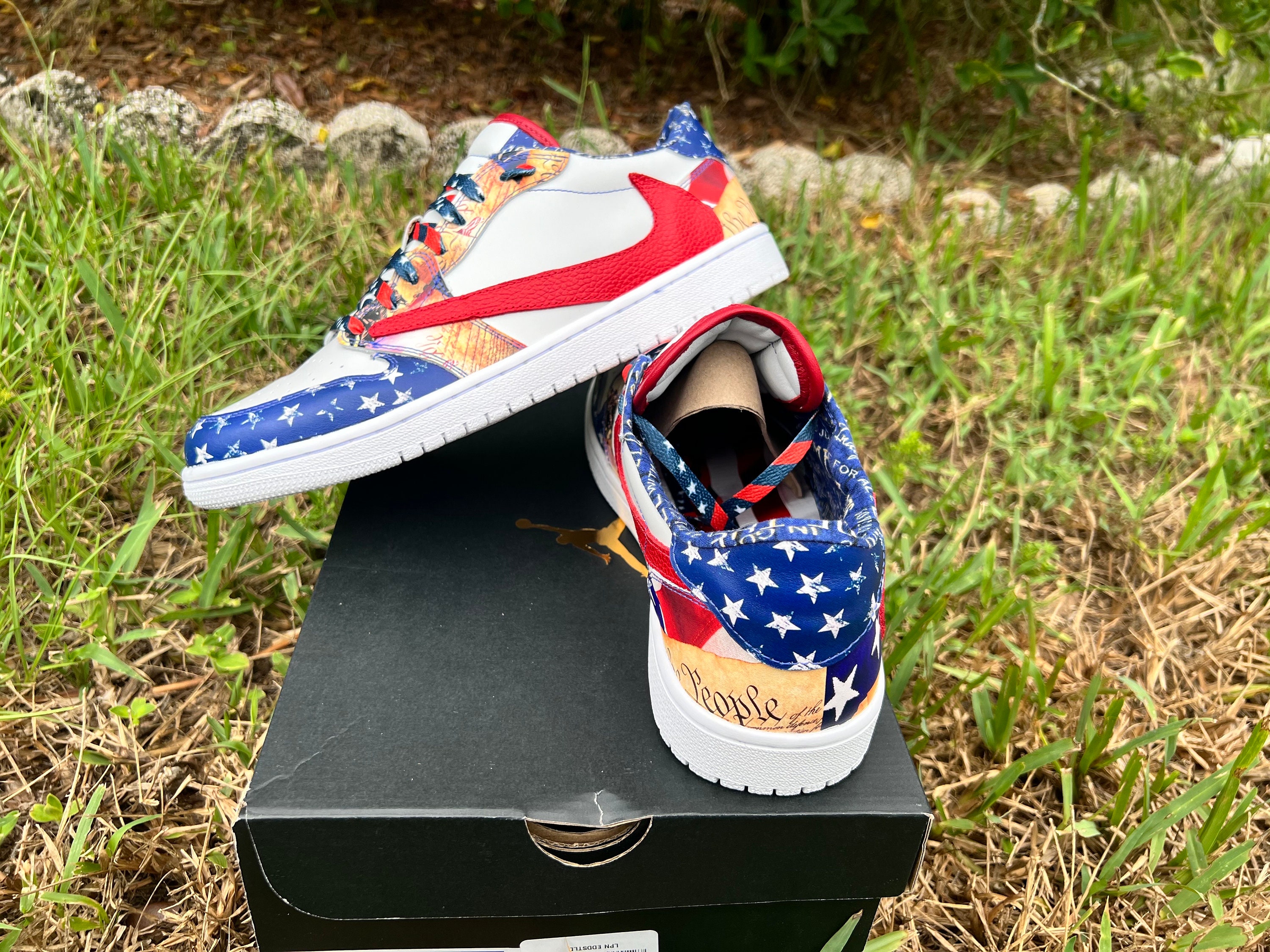 Custom Air Jordan 1 Low Travis Scott we the People Theme Red, White ...