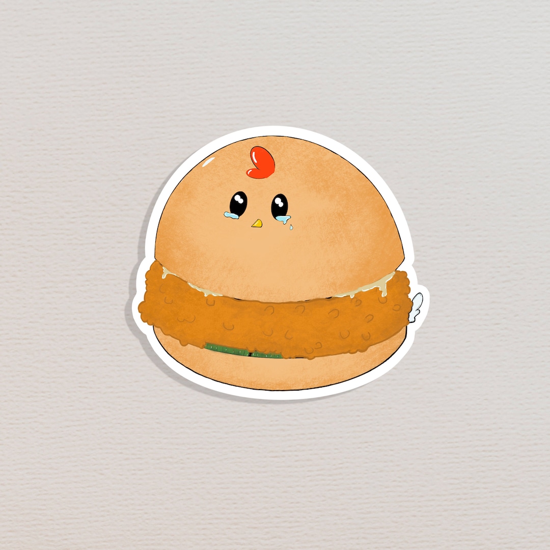 Cute Crying Crispy Chicken Sandwich | Glossy Vinyl Waterproof Sticker ...