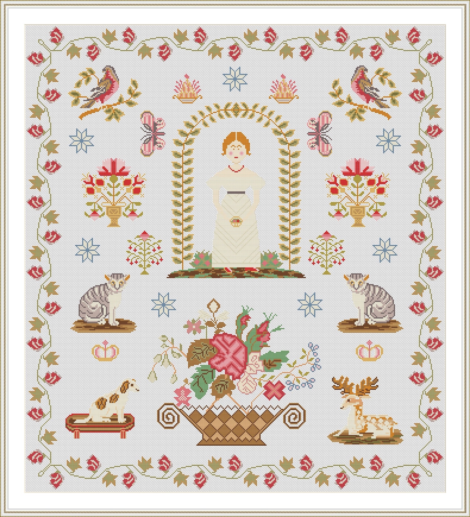 1834 English Antique Sampler Reproduction Cross Stitch Lady - Etsy