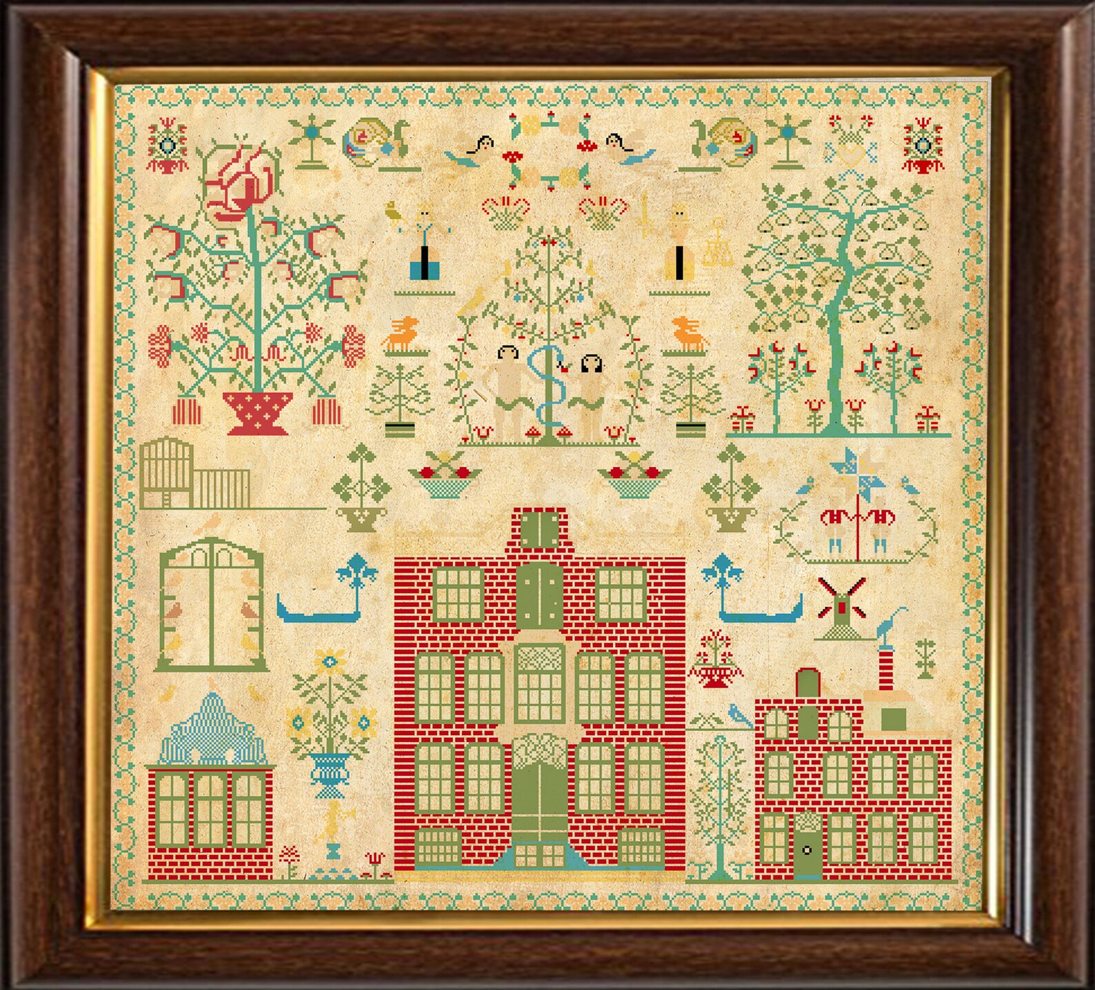 Dutch Antique 1794 Sampler Reproduction Cross Stitch Counted Chart PDF ...