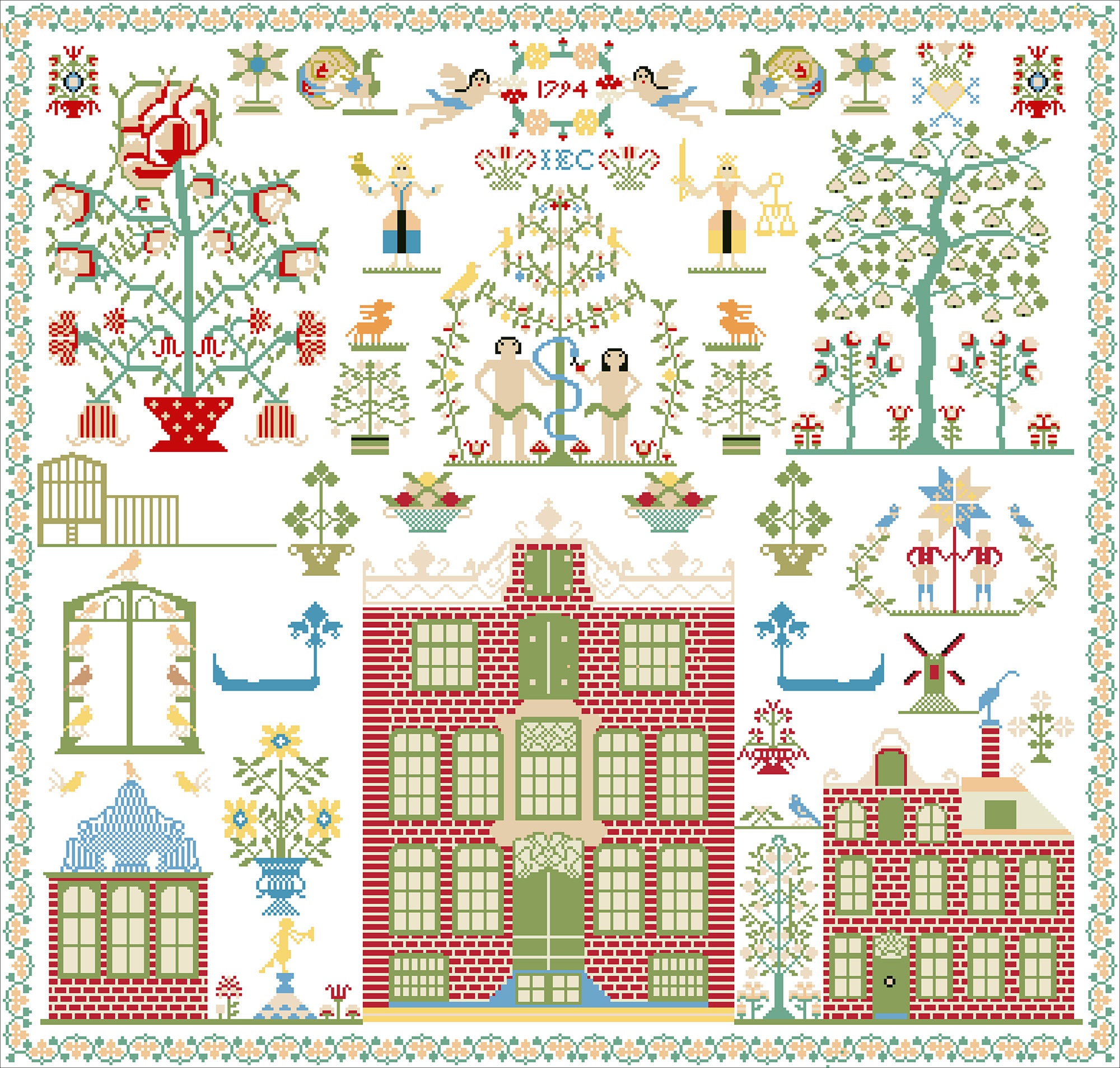 Dutch Antique 1794 Sampler Reproduction Cross Stitch Counted Chart PDF ...