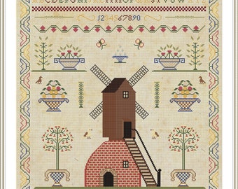 Antique English 19th Century Sampler Reproduction Cross Stitch Counted ...