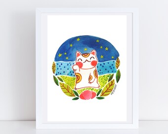Cute cat print | Etsy