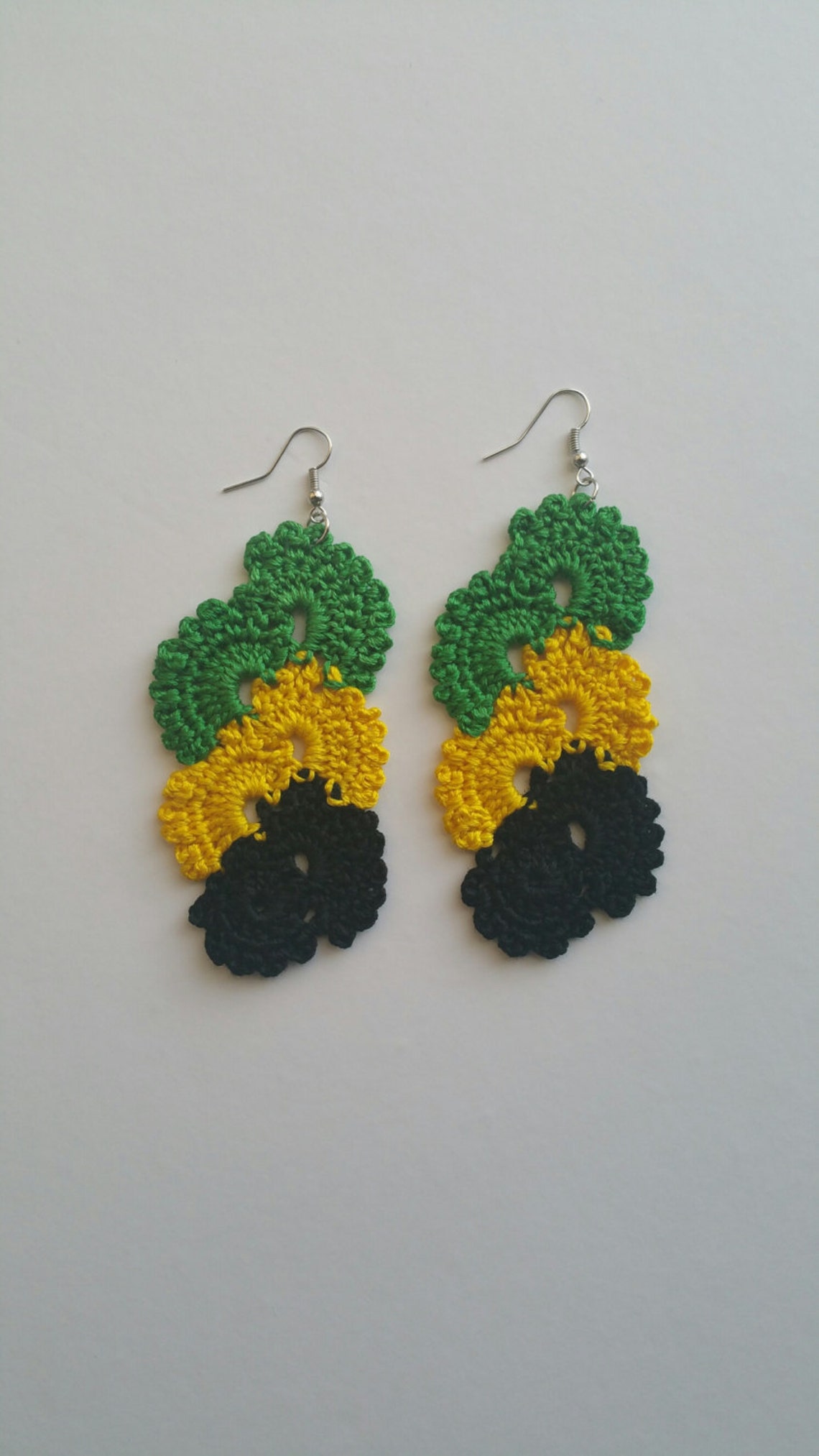 Jamaican Earrings, Caribbean Rasta Jewelry, Crochet Earrings, Afro Chic ...