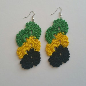 Jamaican Earrings, Caribbean Rasta Jewelry, Crochet Earrings, Afro Chic ...