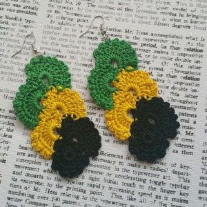 Jamaican Earrings, Caribbean Rasta Jewelry, Crochet Earrings, Afro Chic ...