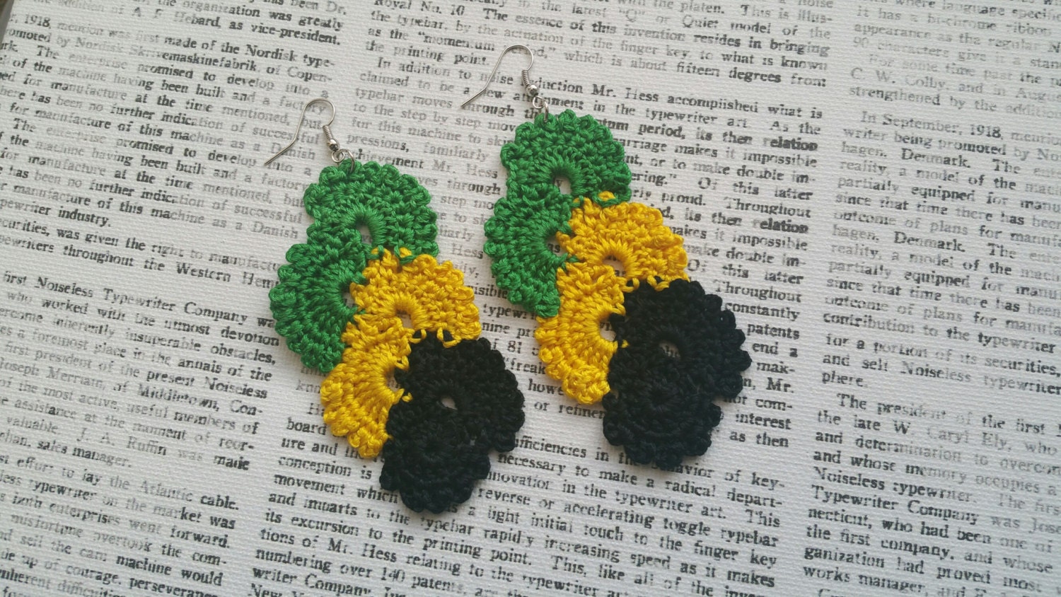 Jamaican Earrings, Caribbean Rasta Jewelry, Crochet Earrings, Afro Chic ...