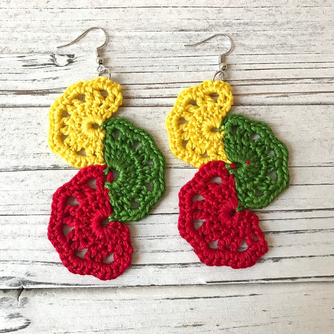 Rasta Jewelry, Colorful Crochet Earrings, Rasta Clothing, Rastafarian ...