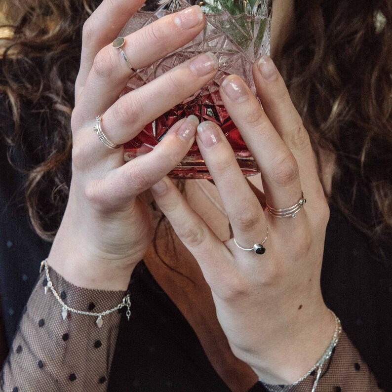 Silver Tiny Gemstone Ring Minimal Ring With Diamond Cut | Etsy