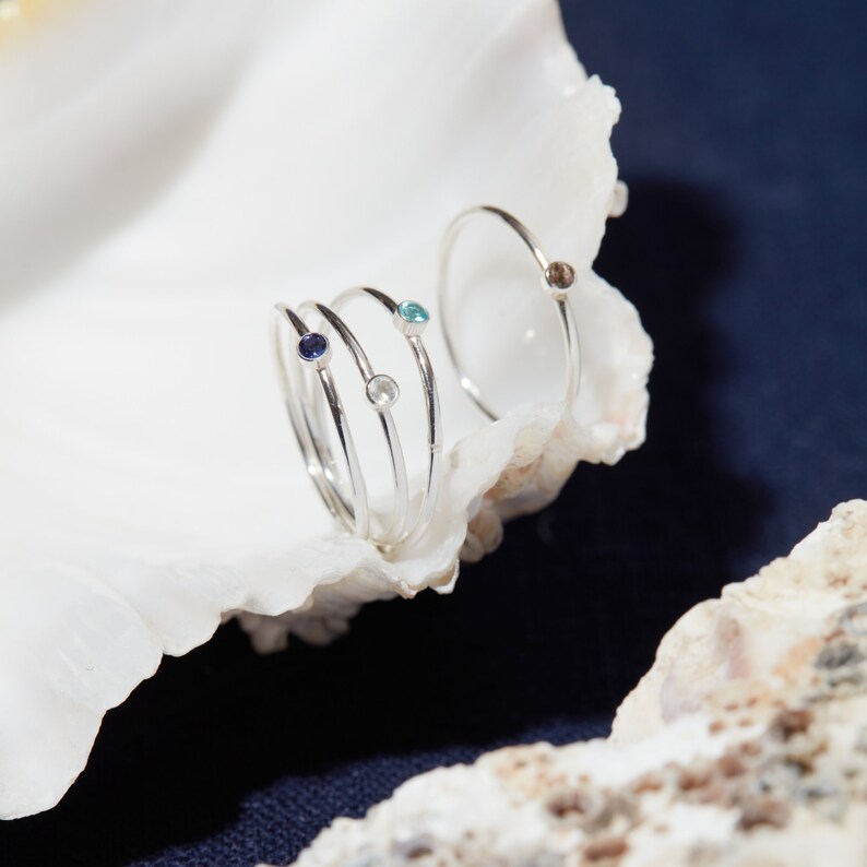 Silver Tiny Gemstone Ring Minimal Ring With Diamond Cut | Etsy