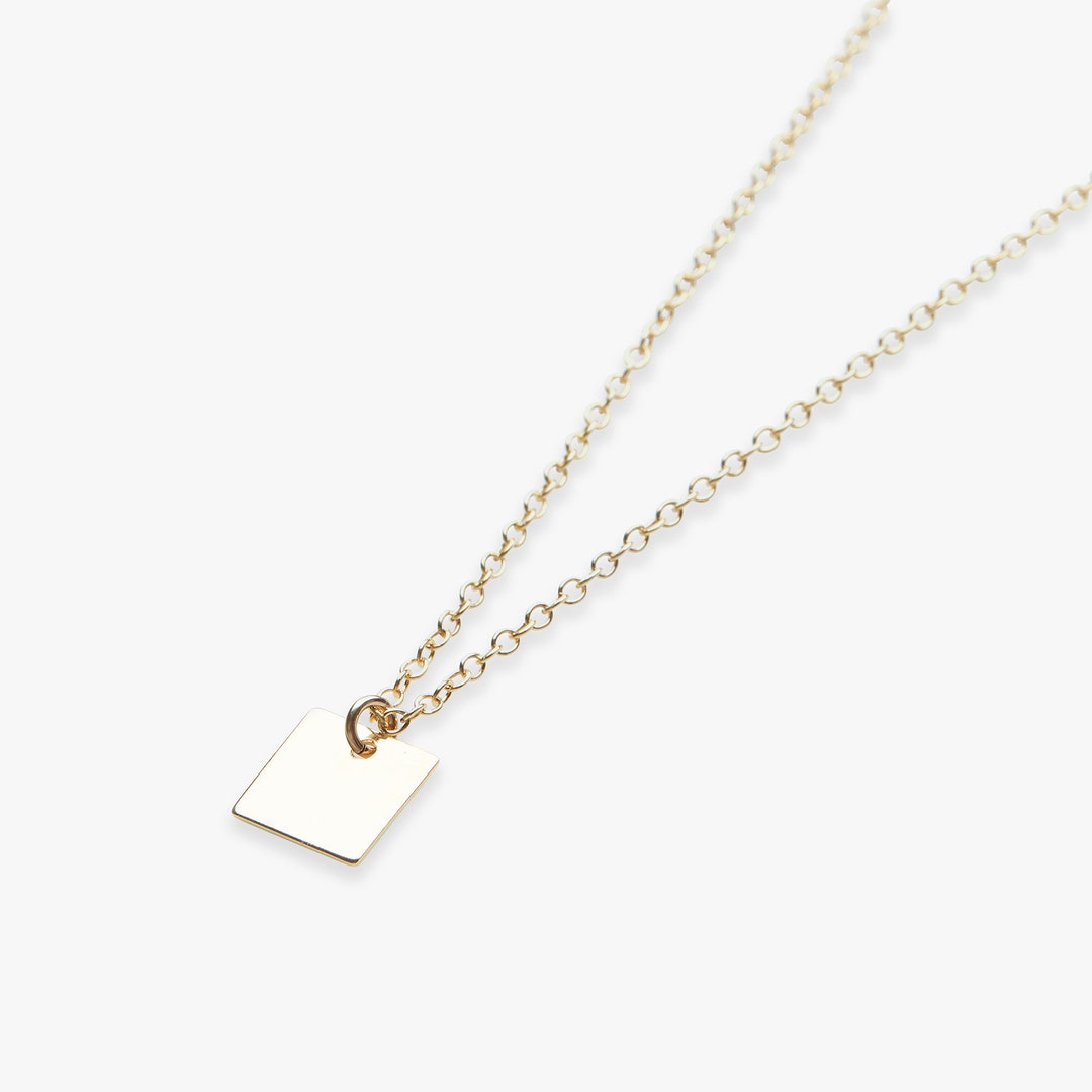 Square Pendant Necklace With Initial | Golden Charm Necklace ...
