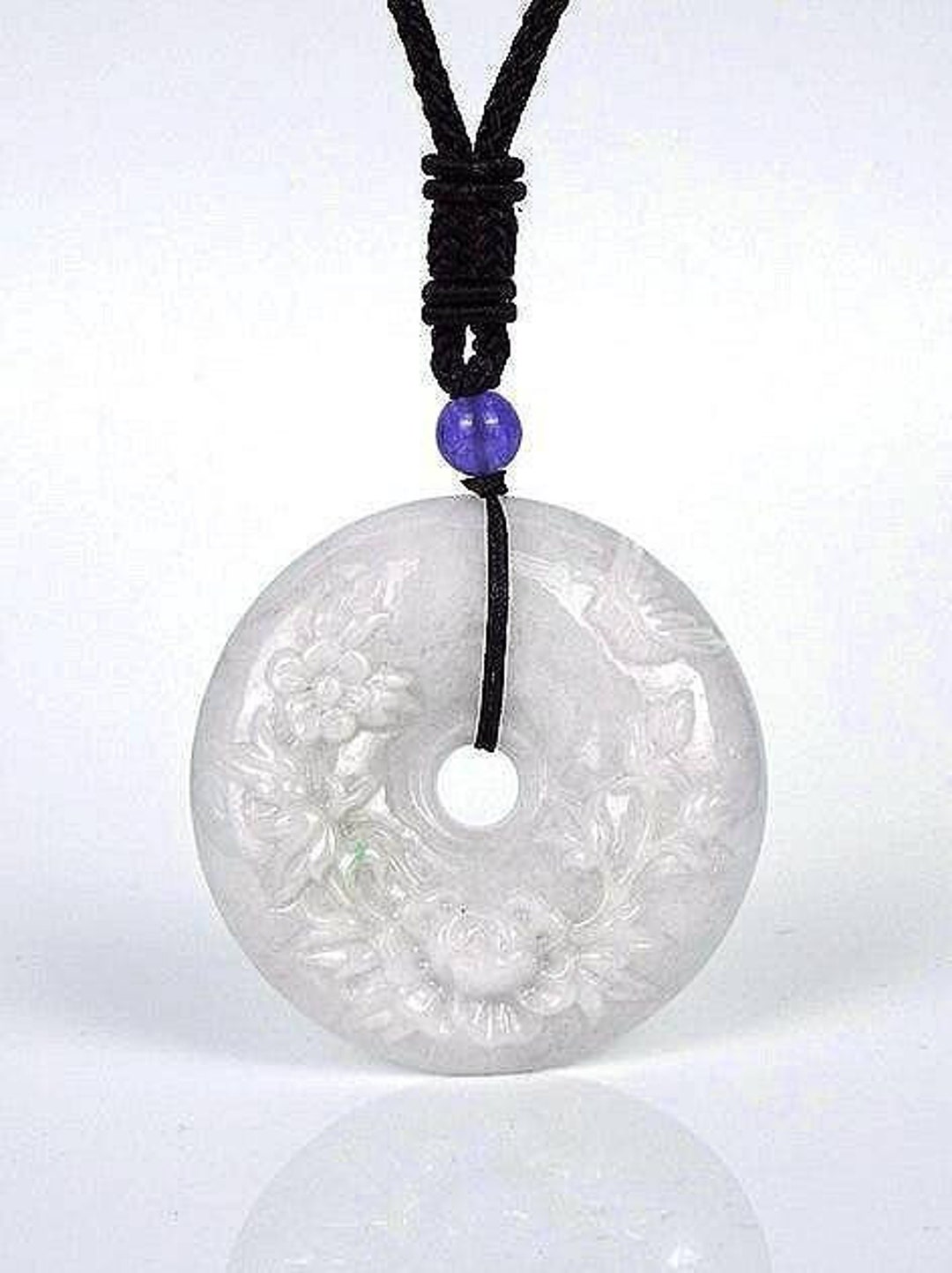 White Jade Disc Pendant 25.2cm With Flowers and Butterfly Carved ...