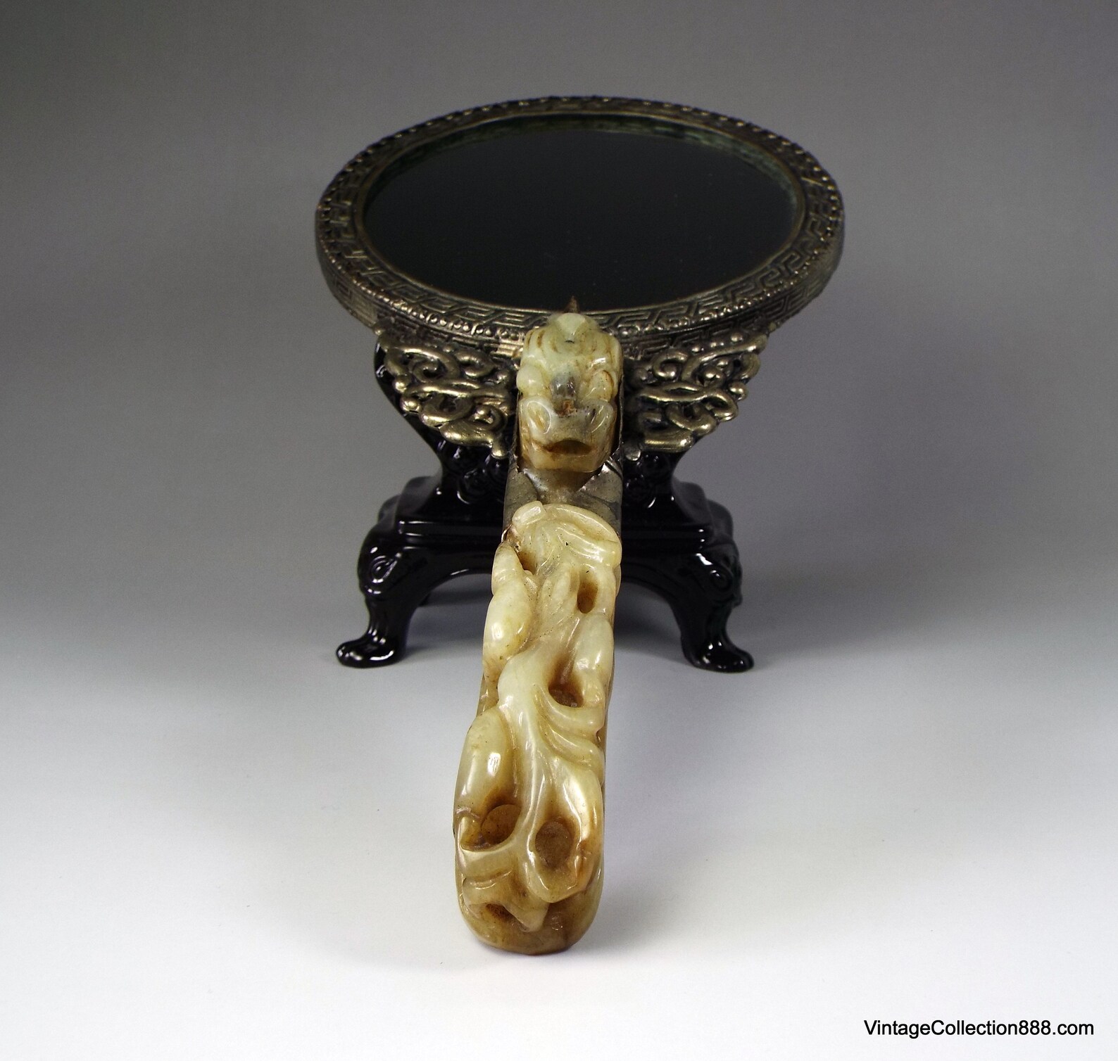 Antique Chinese Hand Mirror With Nephrite Jade Belt Buckle With Dragon ...