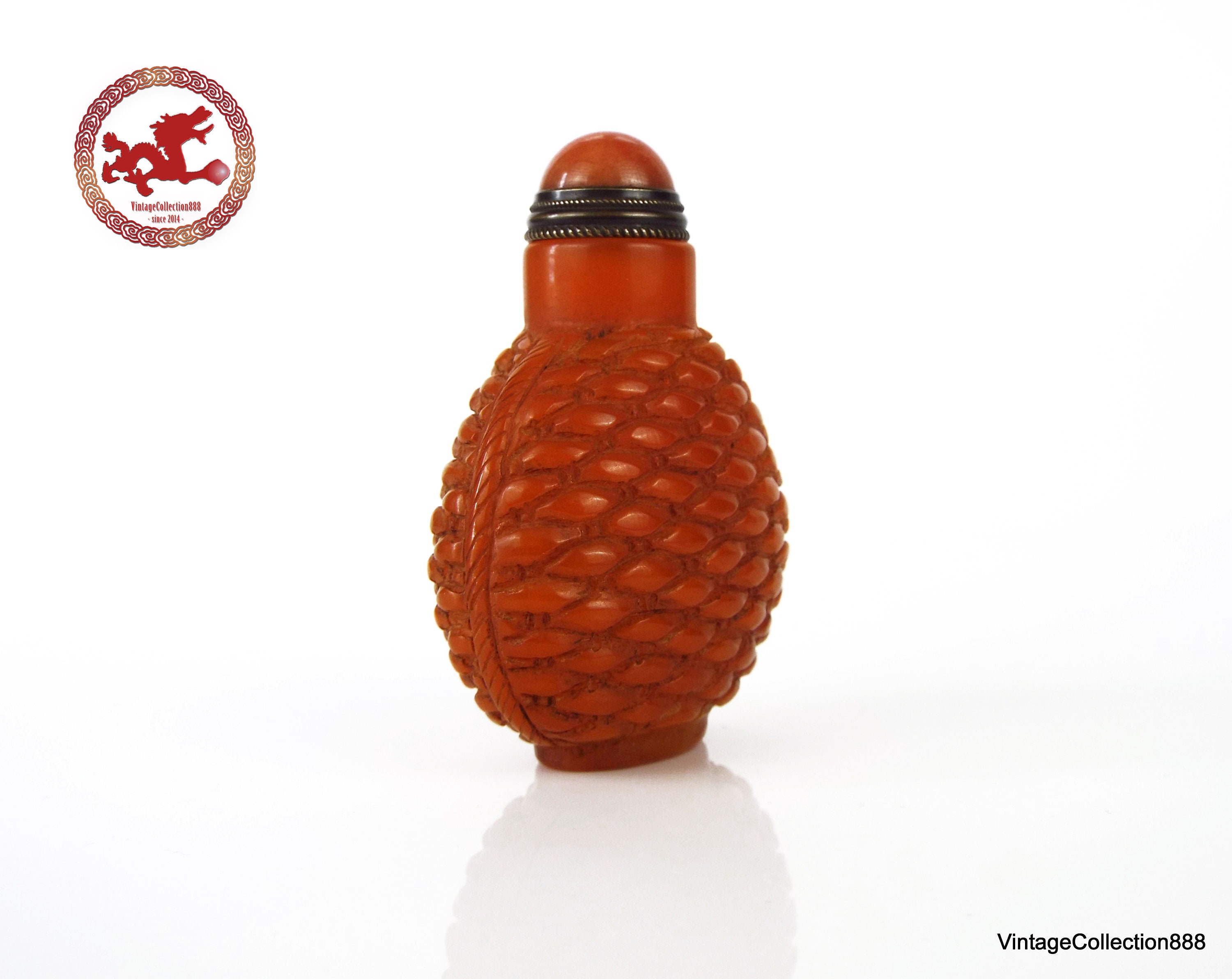 Old Chinese Snuff Bottle of Orange Glass Carved With Basket Weave ...