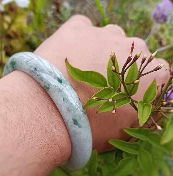 Authentic Natural Gray and Green Jadeite Jade Bracele… - Gem