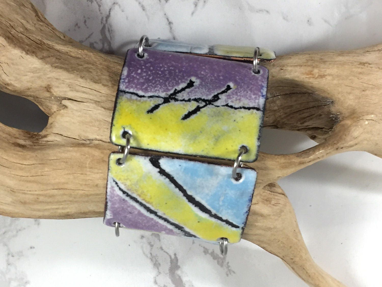 Pastel Enameled Sgraffito Bracelet, Spring Color Enameled Panel ...