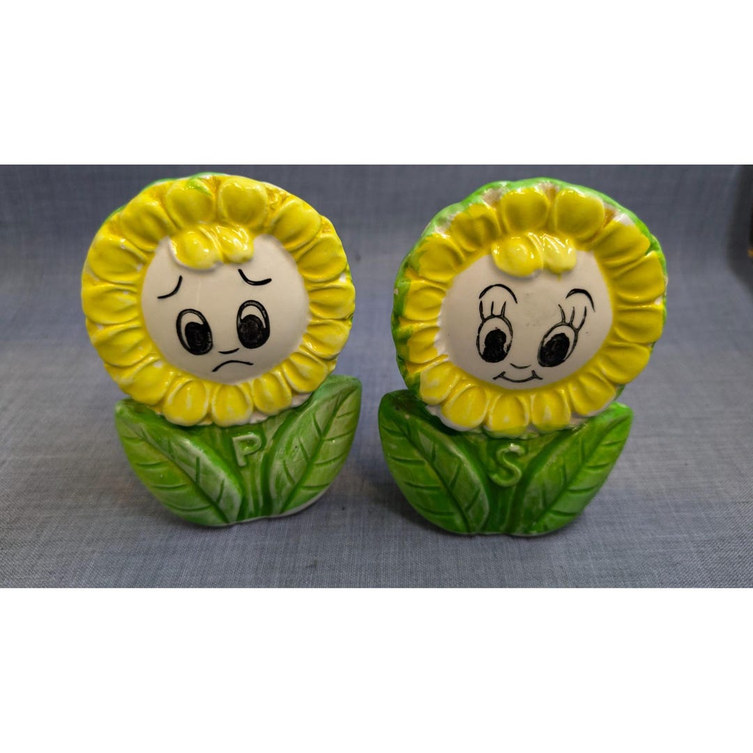 Vintage Sad and Happy Sunflower Salt & Pepper Shakers Set Hello ...