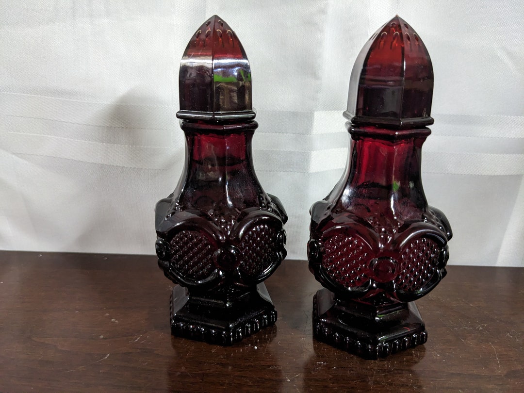 Avon Vintage Cape Cod Ruby Red Glass Kitchen Salt and Pepper Shakers ...