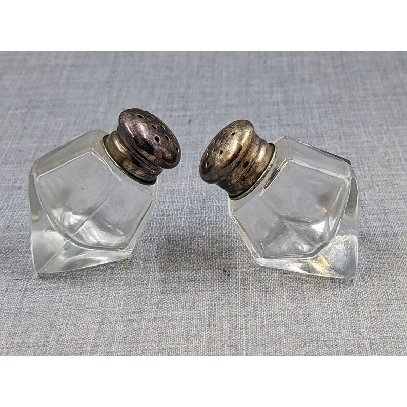 Vintage Heavy Glass Odd Geometric Shape Triangle Salt and Pepper Shaker ...
