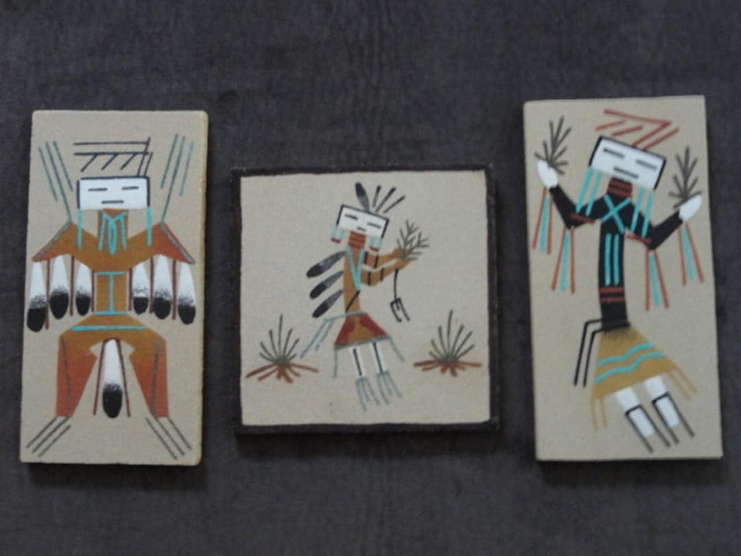 Vintage Navajo Native American Sand Paintings, Collectable Set of 3 - Etsy