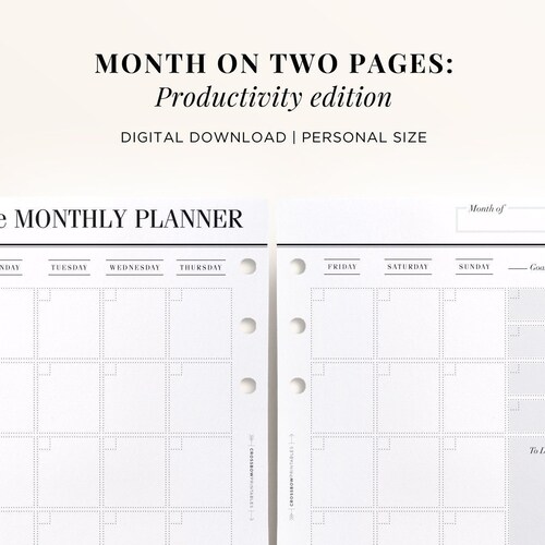 Monthly Planner Printable A6 Size Inserts Month on Two Page - Etsy