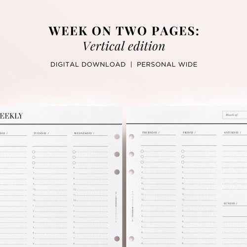 PRINTABLE Personal Wide Weekly Planner Pages Personal Wide | Etsy