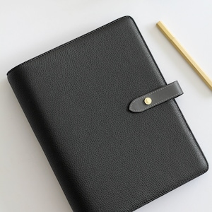 A5 Binder Real Leather Planner Cover With Gold Rings | Black & Grey 6 ...
