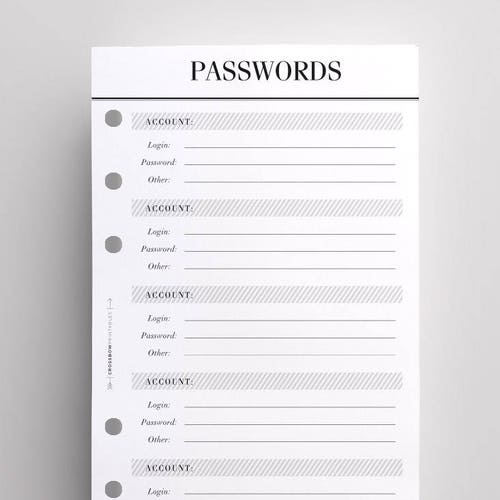 PRINTED Personal Planner Inserts Password Keeper / Log - Etsy
