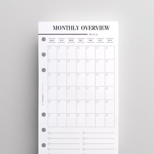 PRINTED Monthly Overview Inserts With List Personal Month on One Page ...