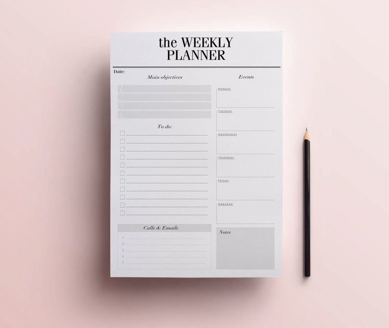 Weekly Planner Printable Detailed Week in Review Desk Pad / | Etsy