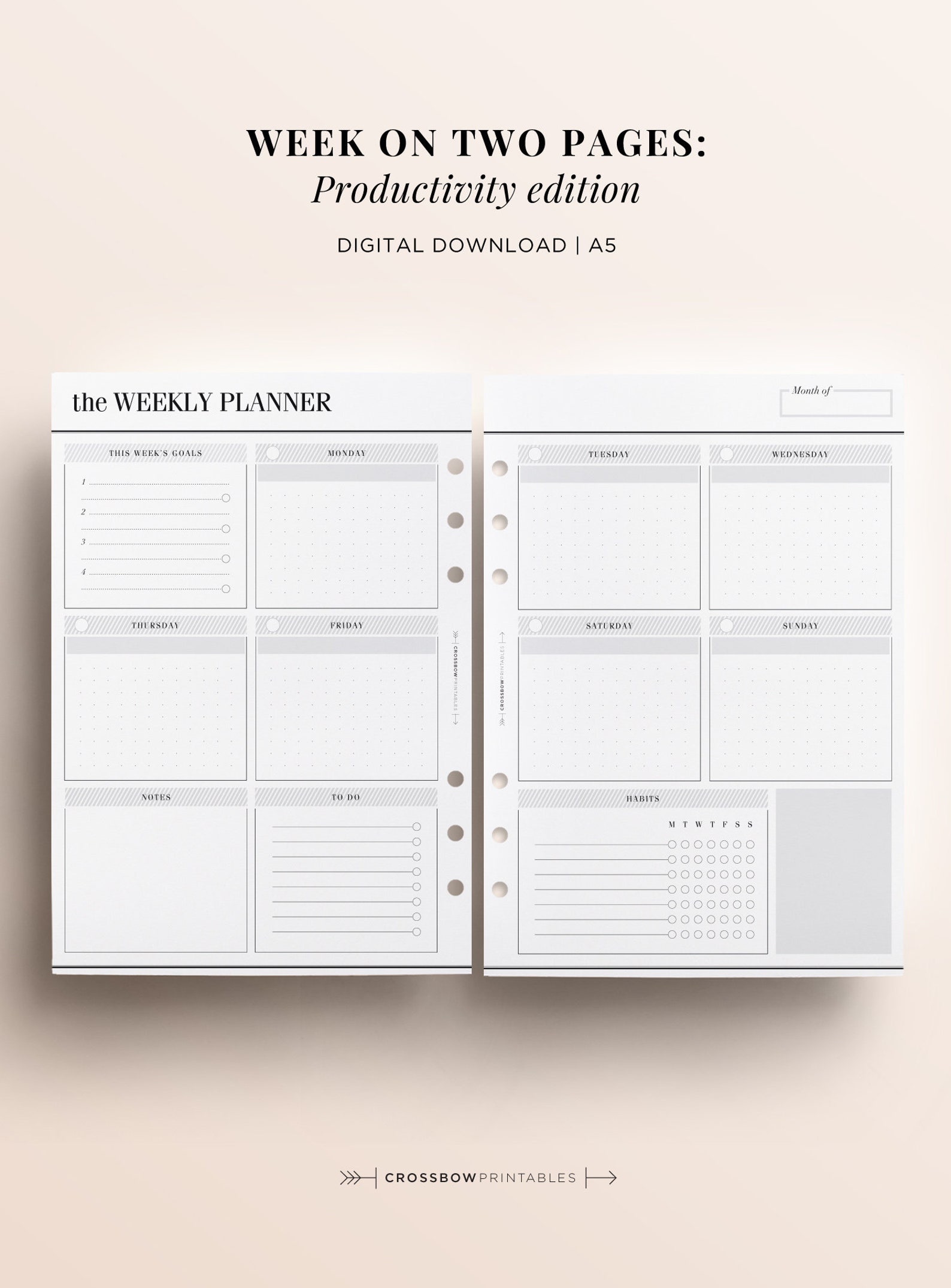 PRINTABLE A5 Week On Two Pages A5 Printable A5 Weekly Insert | Etsy