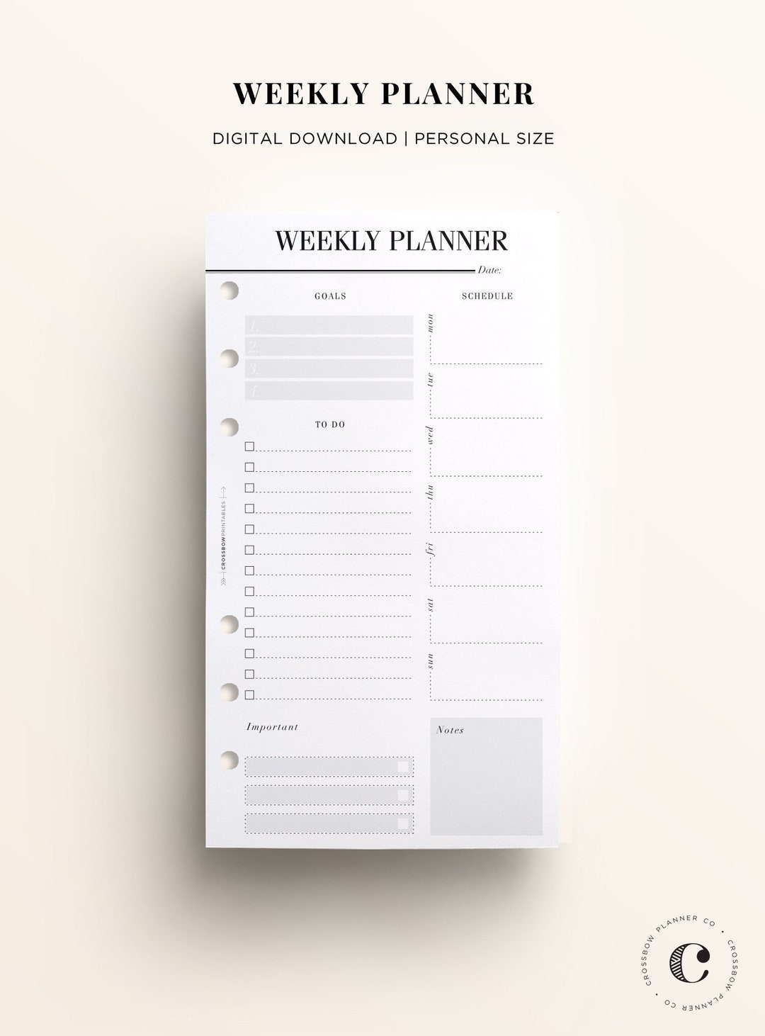 PRINTABLE PERSONAL Weekly Planner, Week on One Page Printable, Personal ...