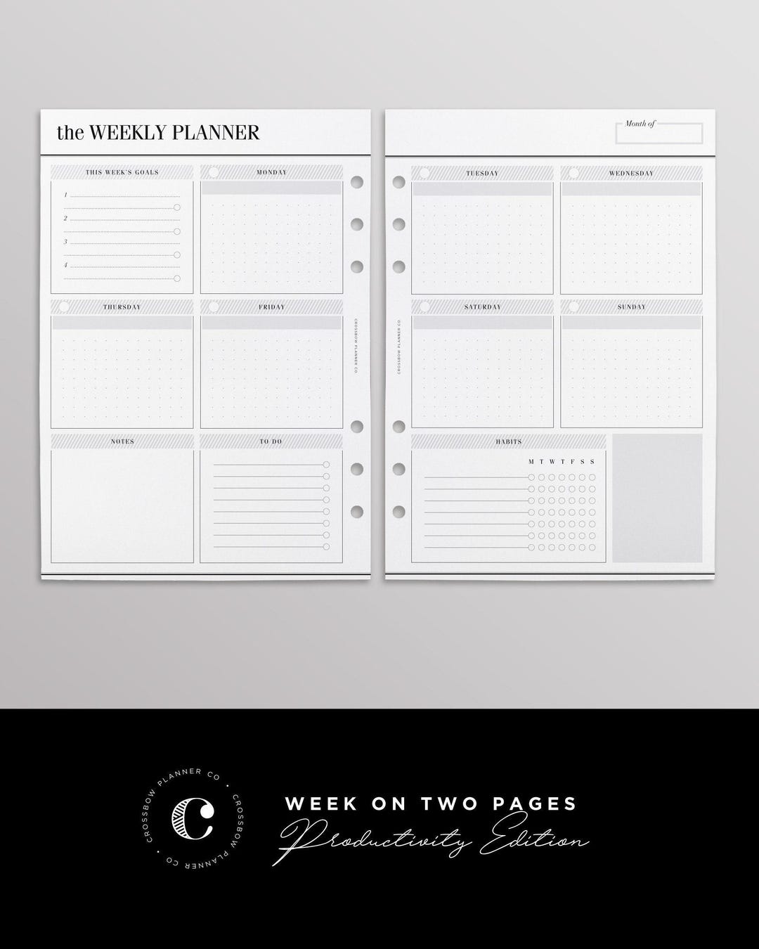 Printed A5 Productivity Weekly Planner Inserts | Week on Two Pages ...