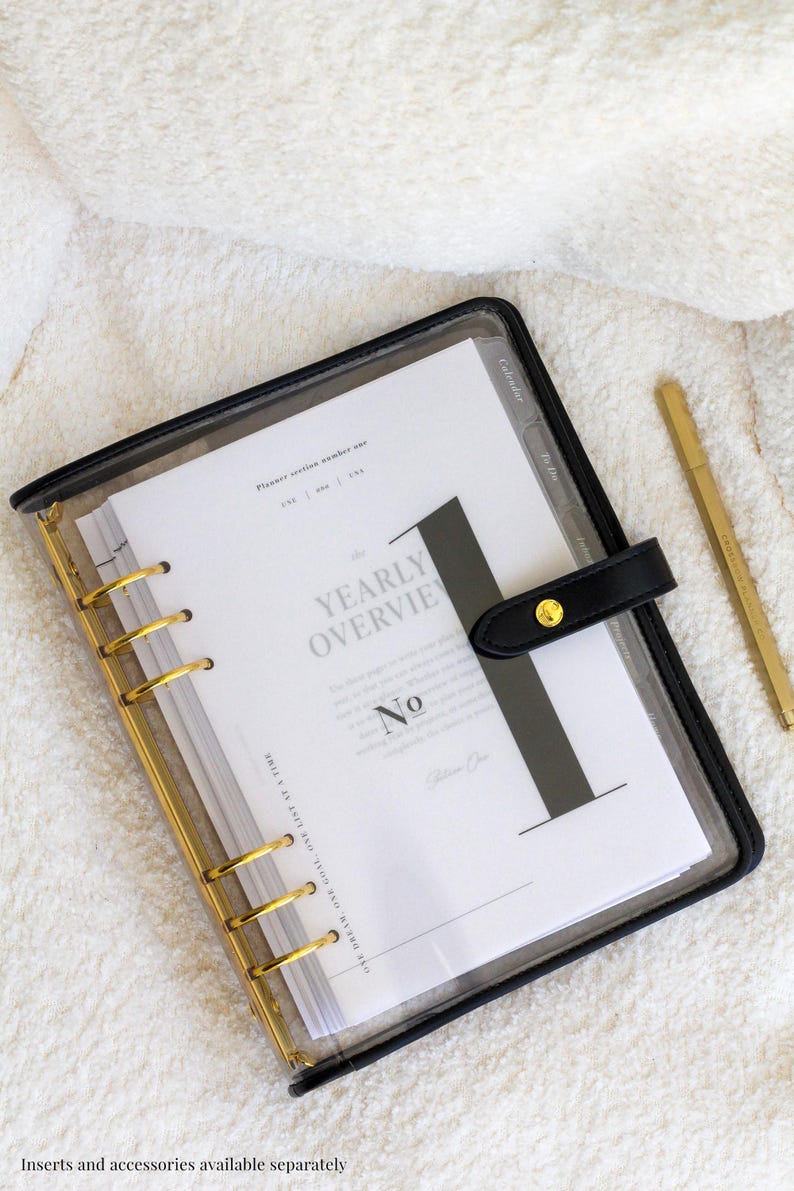 A5 Ring Binder Planner Cover | 'the Clear Classic' With Gold Rings | 6 ...
