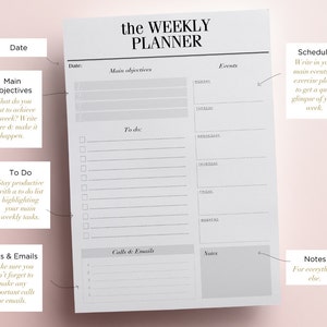 Weekly Planner Printable Detailed Week in Review Desk Pad / | Etsy