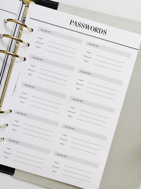 PRINTABLE Password Log Personal Wide Printable Password | Etsy