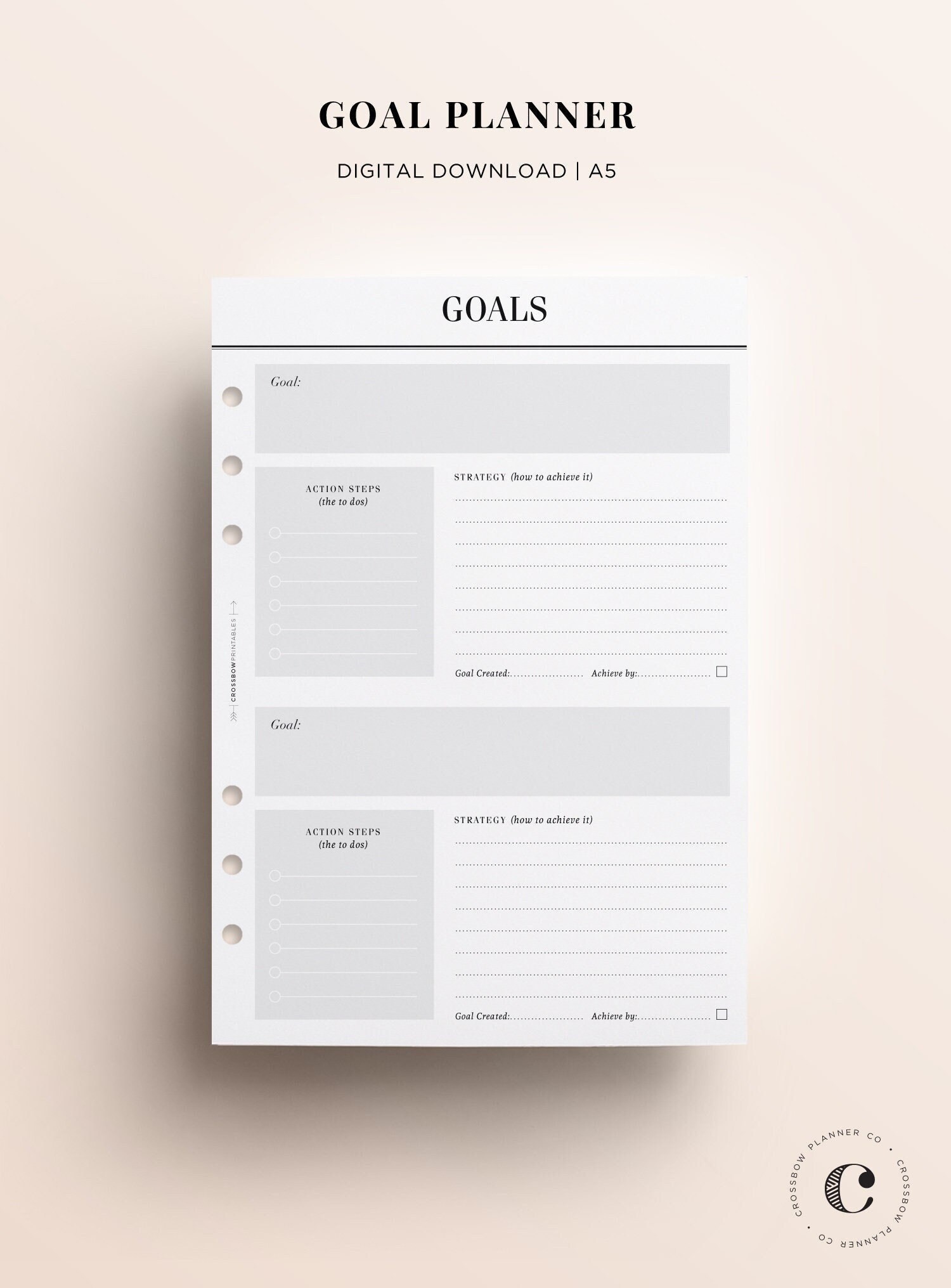 Printable Goal planner A5 inserts Goal journal Goal progress tracker ...