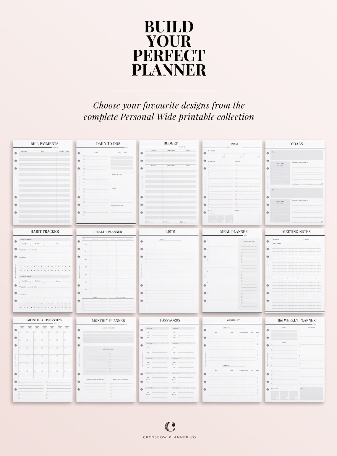 PRINTABLE Personal Wide Weekly Planner Pages Personal Wide | Etsy