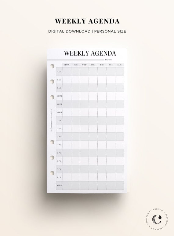 PRINTABLE PERSONAL Weekly Schedule Printable Personal Size - Etsy