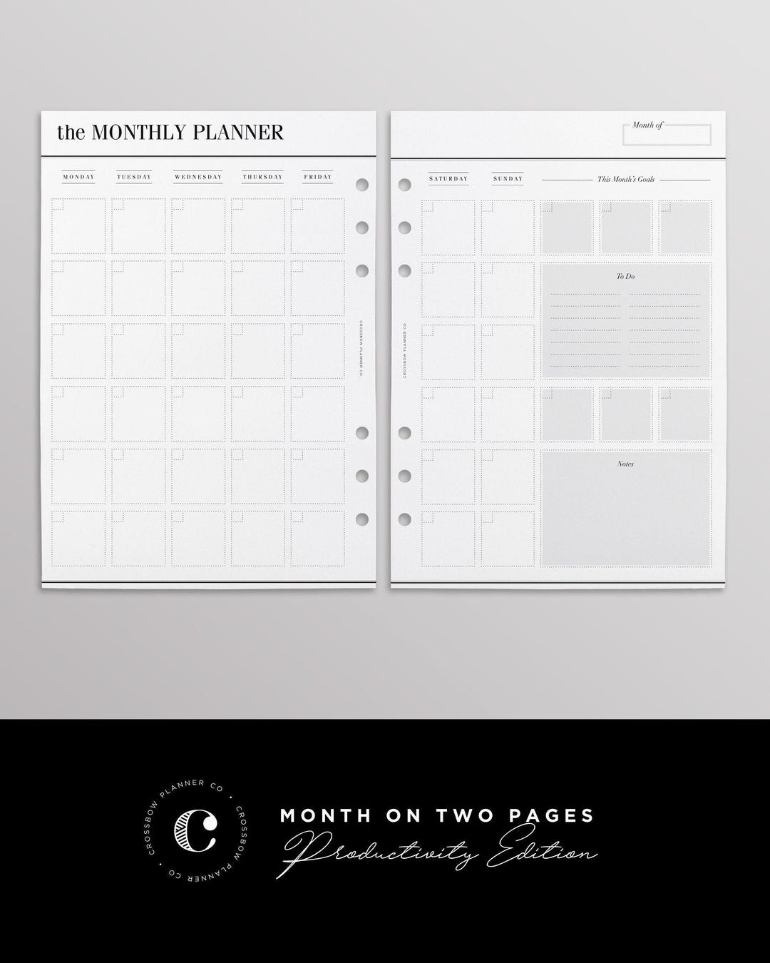 PRINTED MO2P Productivity Edition | Monthly Planner Inserts | Month on ...