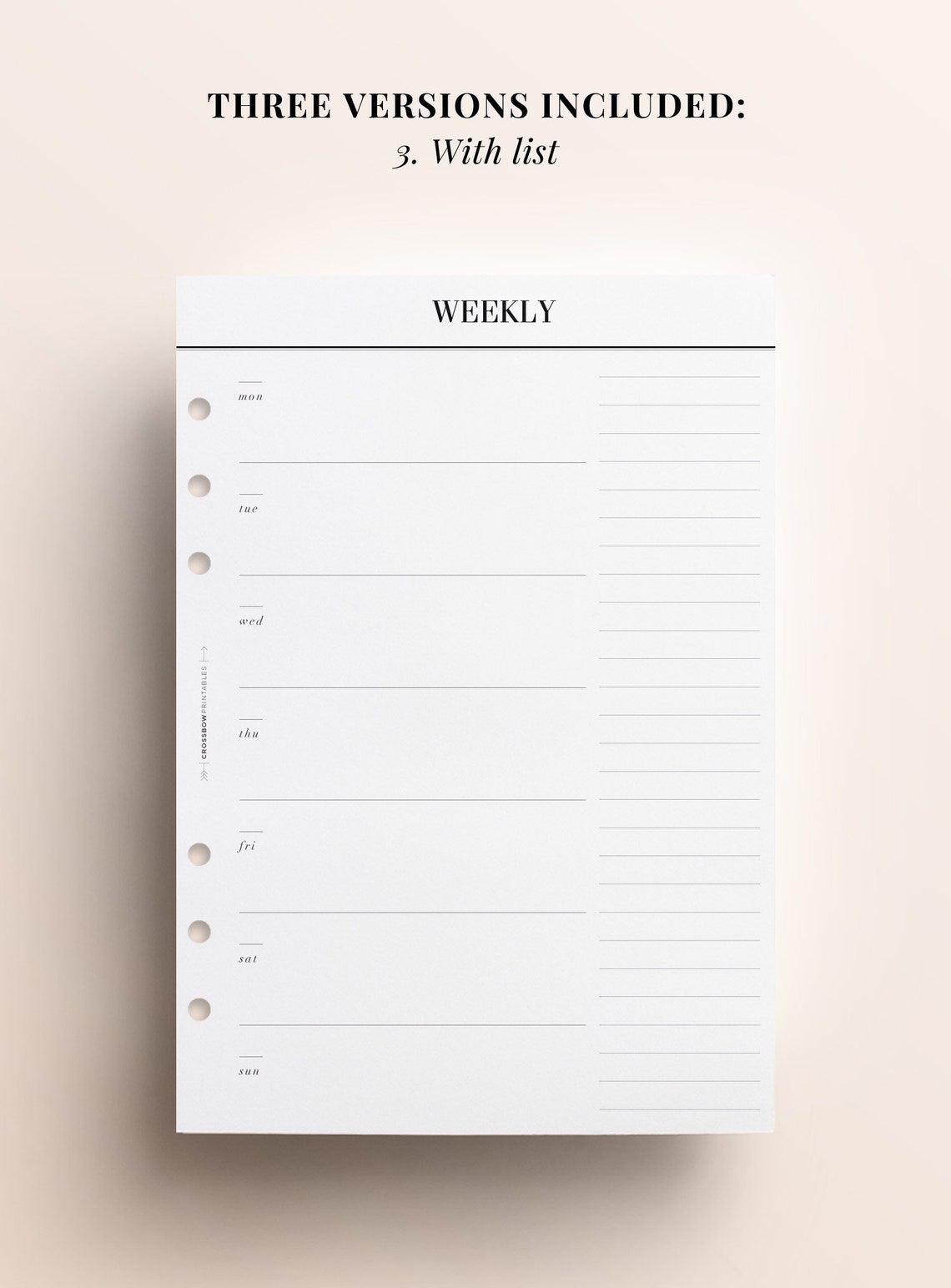 PRINTABLE A5 Week on One Page Printable Week at a Glance A5 - Etsy UK