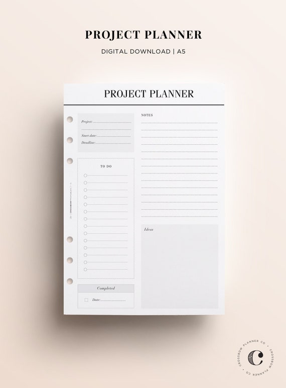 Printable Project Page A5 Planner Inserts Paper Calendars & Planners ...