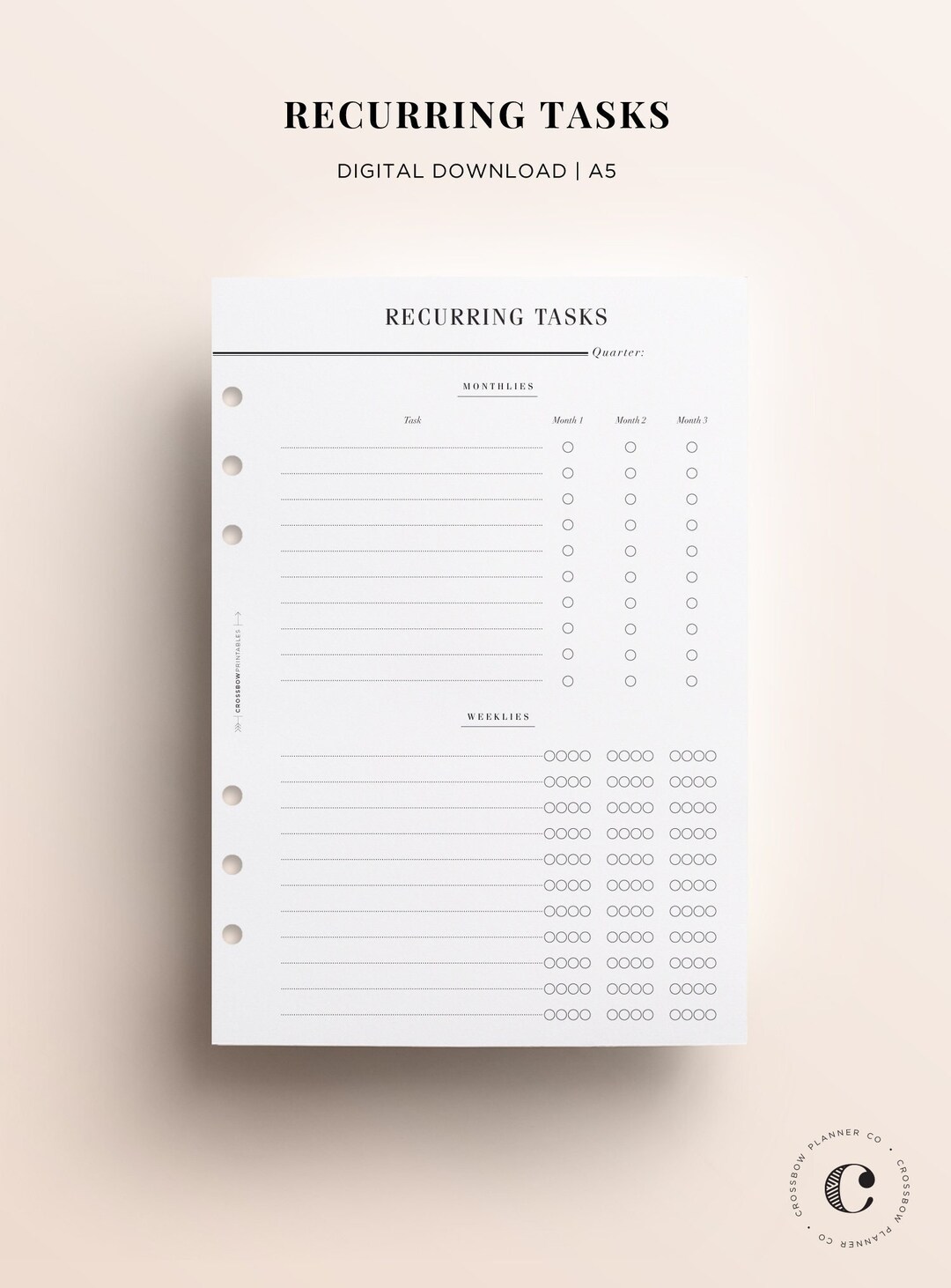 PRINTABLE A5 Recurring Tasks A5 Printable Inserts, Weekly Checklist ...