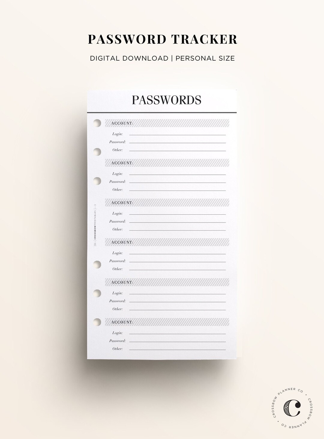 PRINTABLE PERSONAL Password Keeper Personal Size, Password Log ...