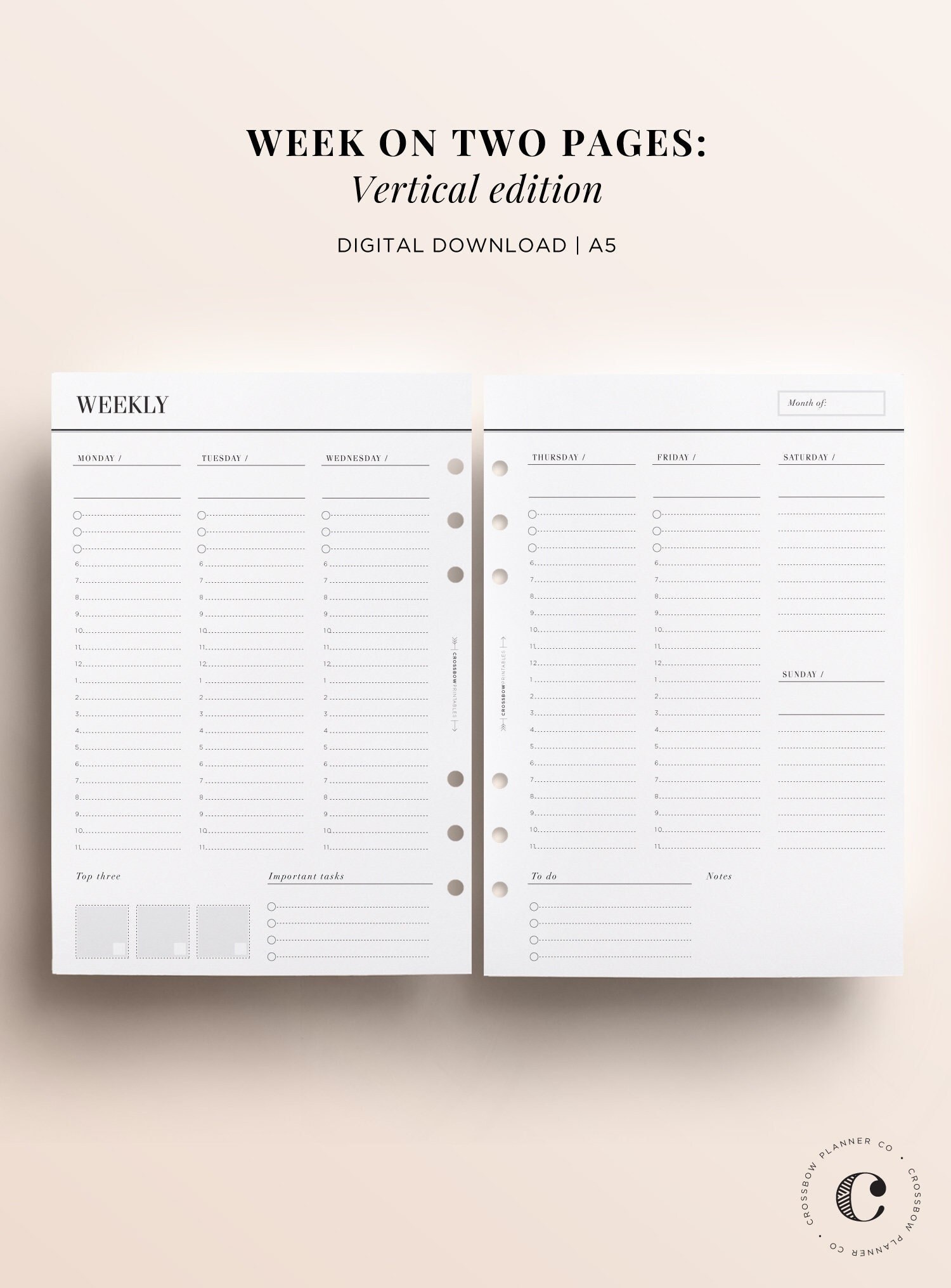 PRINTABLE A5 Weekly Planner Pages A5 Printable Week on Two - Etsy