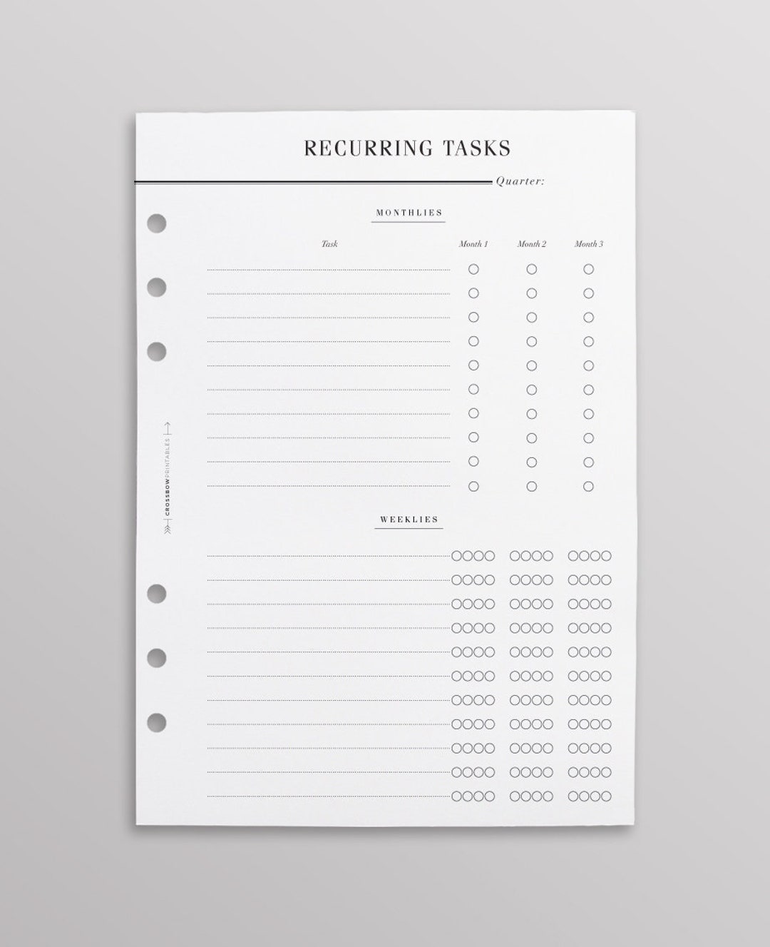 PRINTED Recurring Tasks A5 Size Inserts, Monthly Task Checklist, Weekly ...