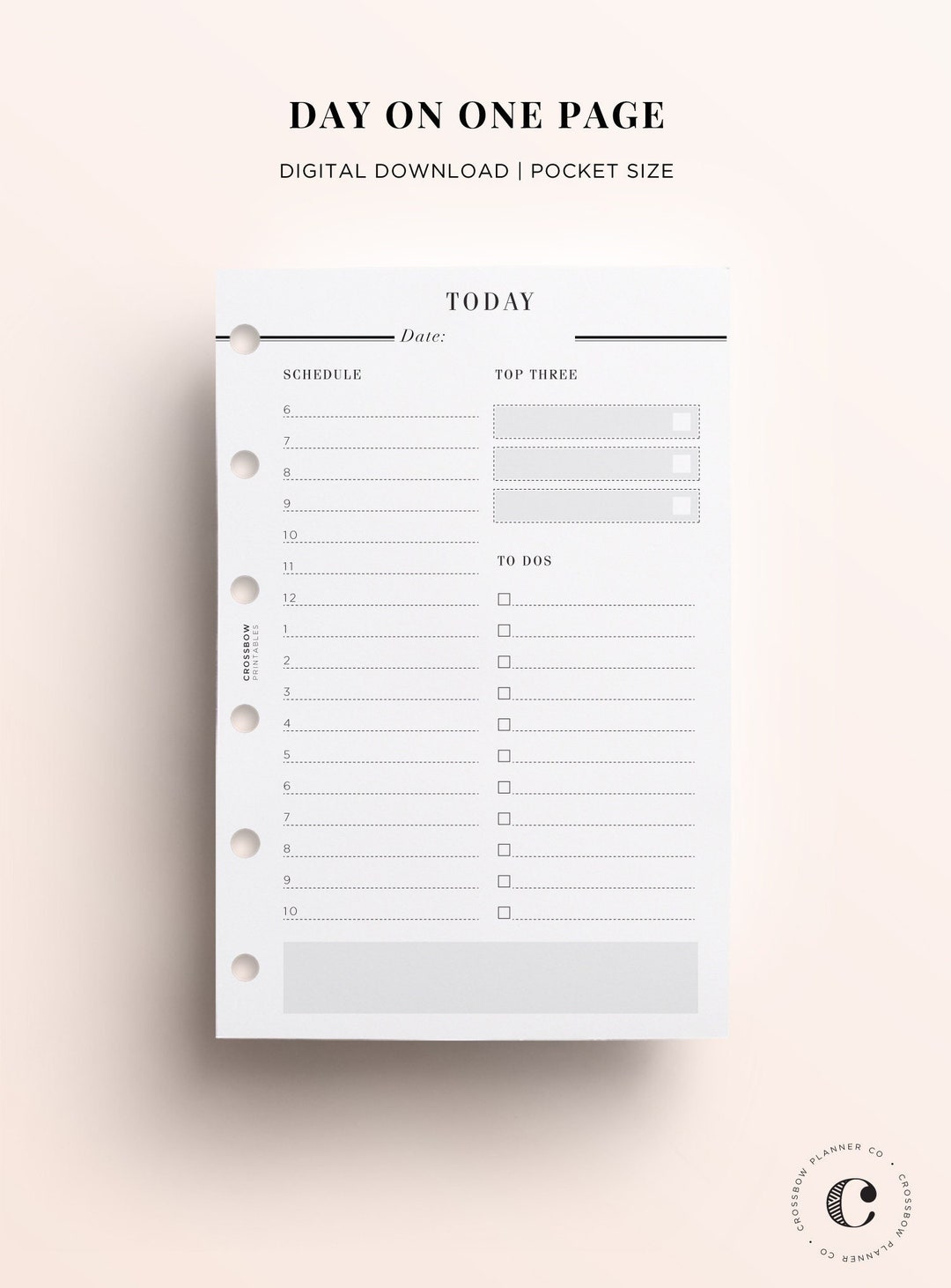 PRINTABLE POCKET Day on One Page Printable, Pocket Size Daily Planner ...